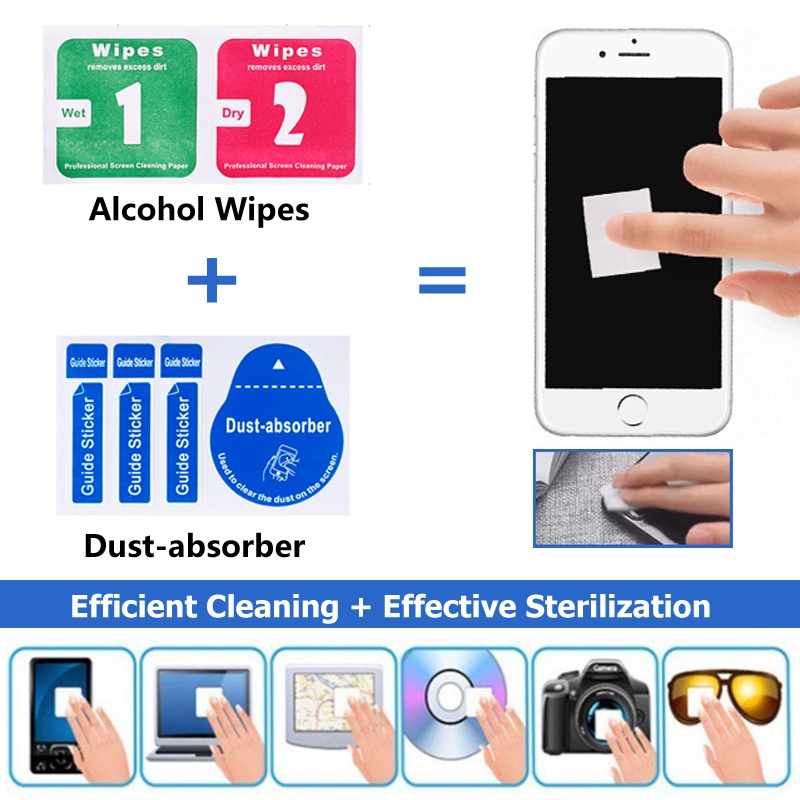 Wet and Dry Wipes(2 +1) + Dust Absorber Sticker Tempered Glass Screen ...