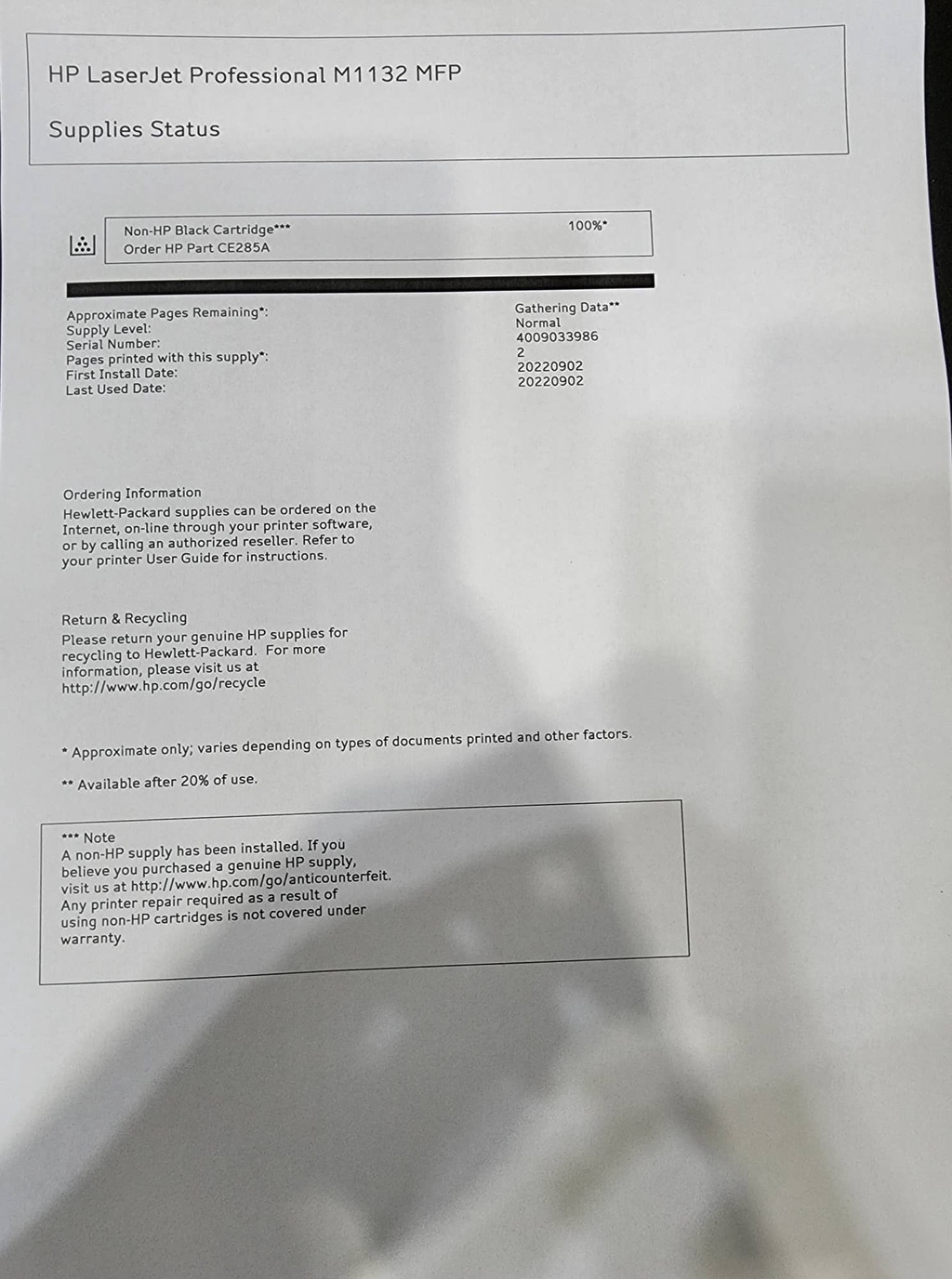 HP LaserJet Pro M1132 Multifunction Printer Using Toner Cartridge ...