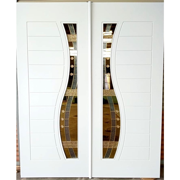Pintu Kayu Kembar Cermin Utama Depan Rumah Full Solid Core Tahan Hujan ...