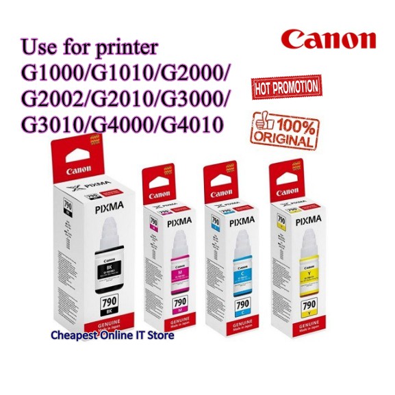 {ORIGINAL} Canon Refill Ink (B,C,M,Y) GI-790 For Printer G1000/G1010 ...