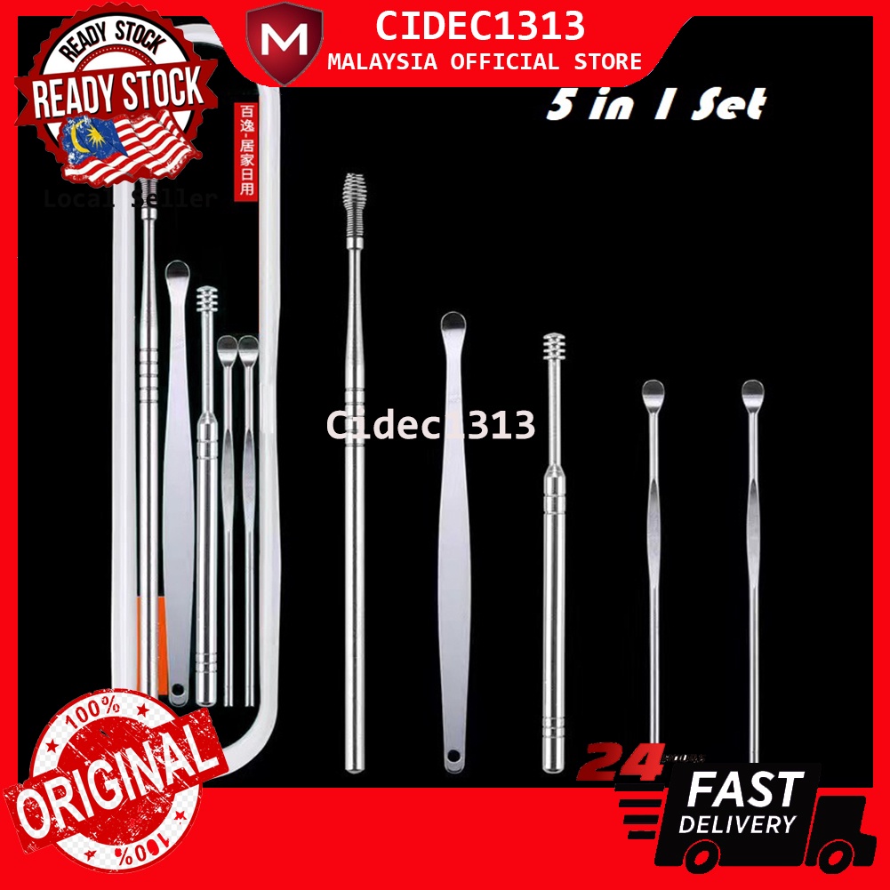5 IN 1 SET Pengorek Telinga Spring Ear Wax Picker Stainless Steels ...