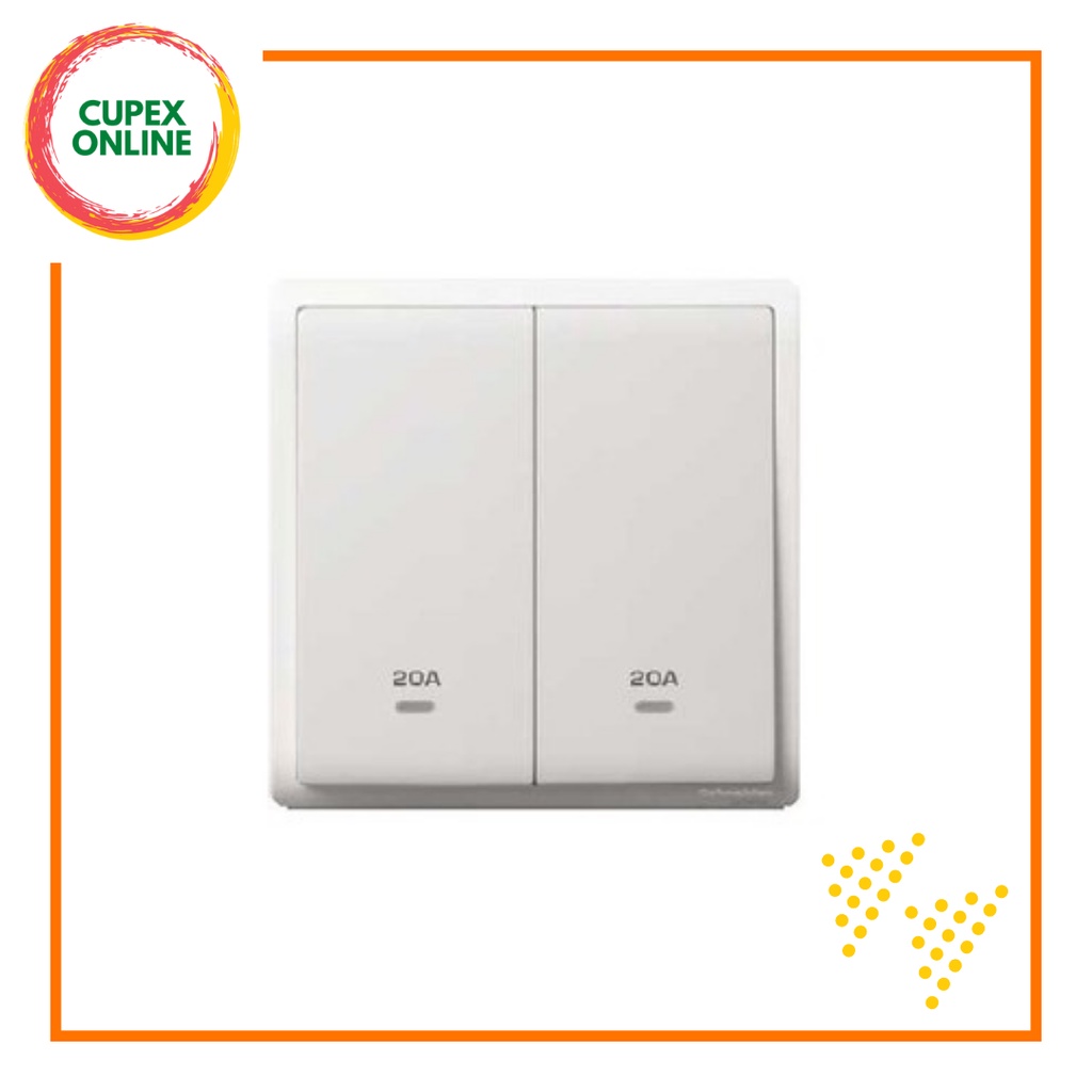 Schneider Electric Pieno 20A 250V 2 Gang Double Pole Switch with Neon ...