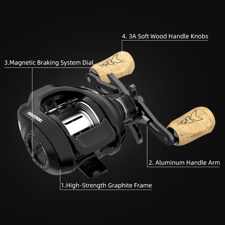 KastKing Megatron Long Cast Baitcasting Fishing Reel 8KG Max Drag 7+1 Ball Bearings 7.2:1 Gear ...