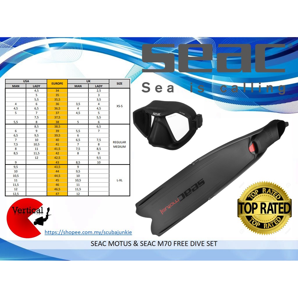 SEAC MOTUS FREE DIVING FIN FULL FOOT SET | Shopee Malaysia