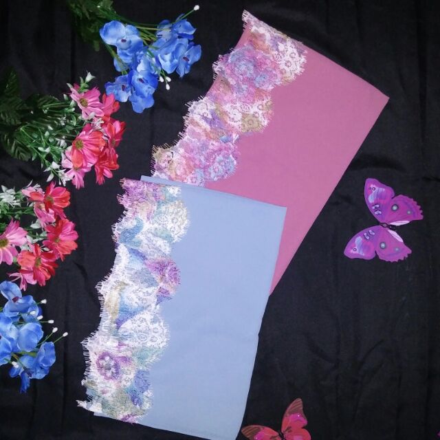 00: Shawl chiffon keknis lace berkualiti / shawl biru pink / shawl ...