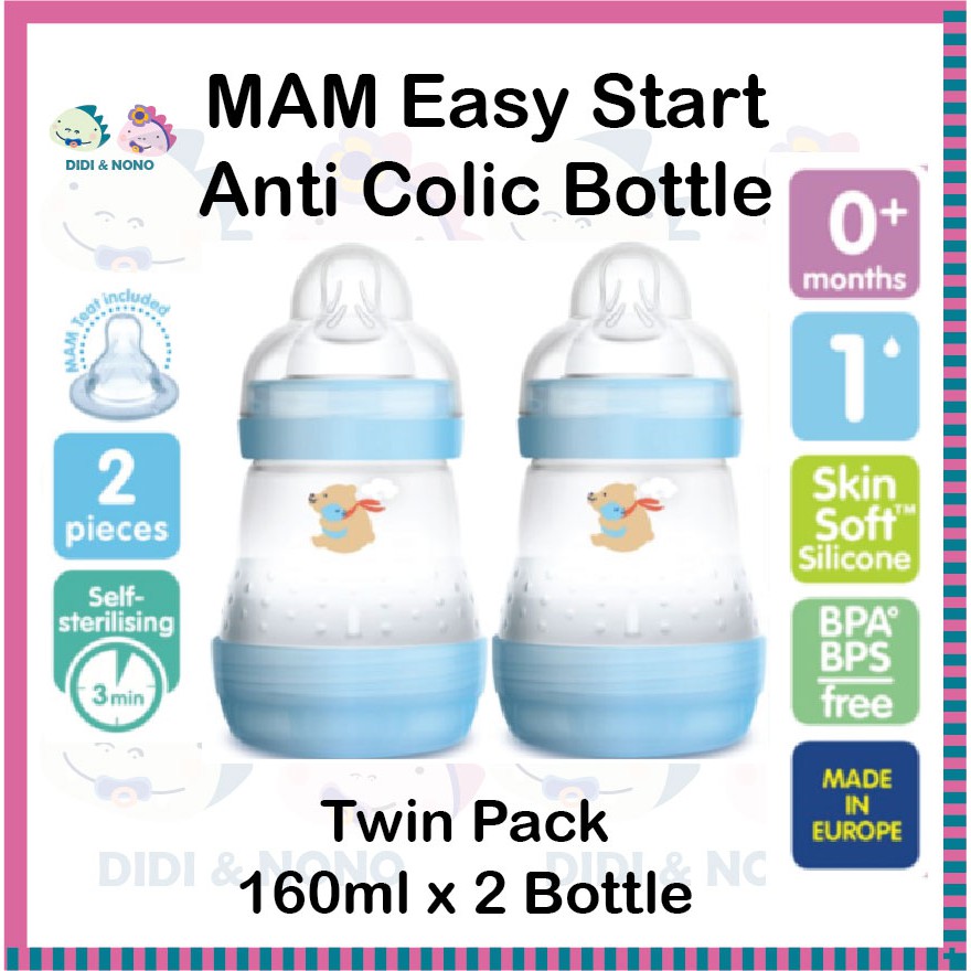 [160ml / 5oz] MAM Anti Colic Baby Feeding Bottle Botol Susu Bayi Baru Lahir Twin Pack Random ...