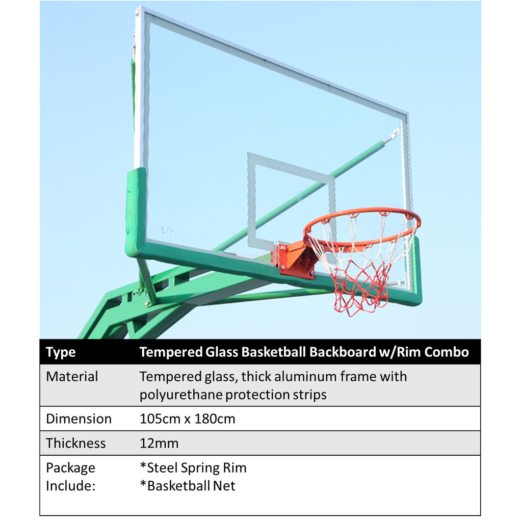 High Quality Tempered Glass Basketball Backboard w/Rim & Net Combo ...