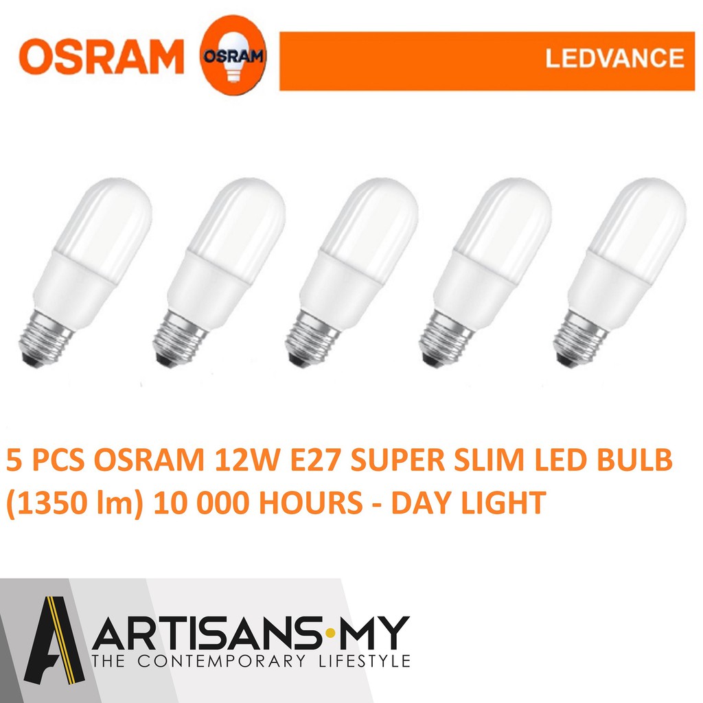 5 PCS OSRAM 12W E27 220-240V Super Slim LED Bulb 6500K Day Light (1350 ...