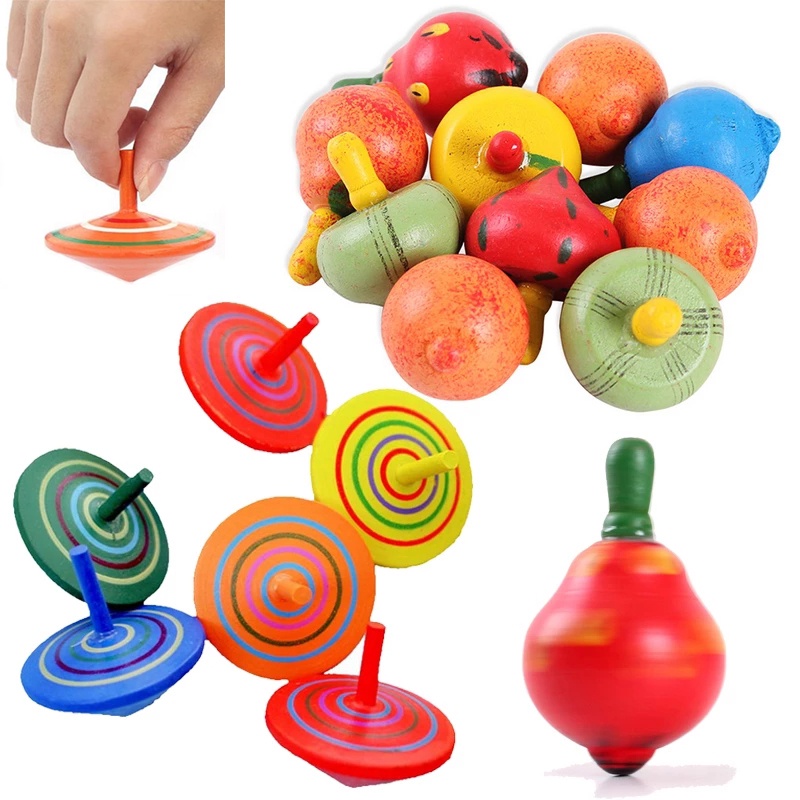 10pcs Cute Wooden Colorful Spinning Top Fruits Gyro Interesting Novelty ...