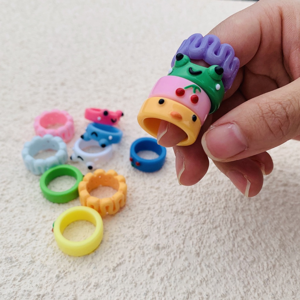 Fashion Simple Cute Colorful Frog Rings For Women And Men / Resin ...