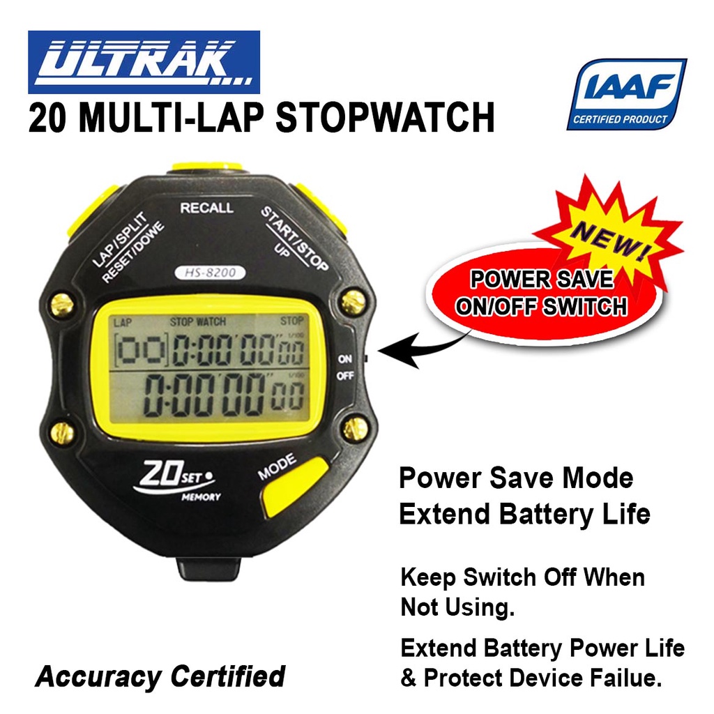 Ultrak Sports Stopwatch Multi Function 20 Lap Memory Stop Watch Coach ...