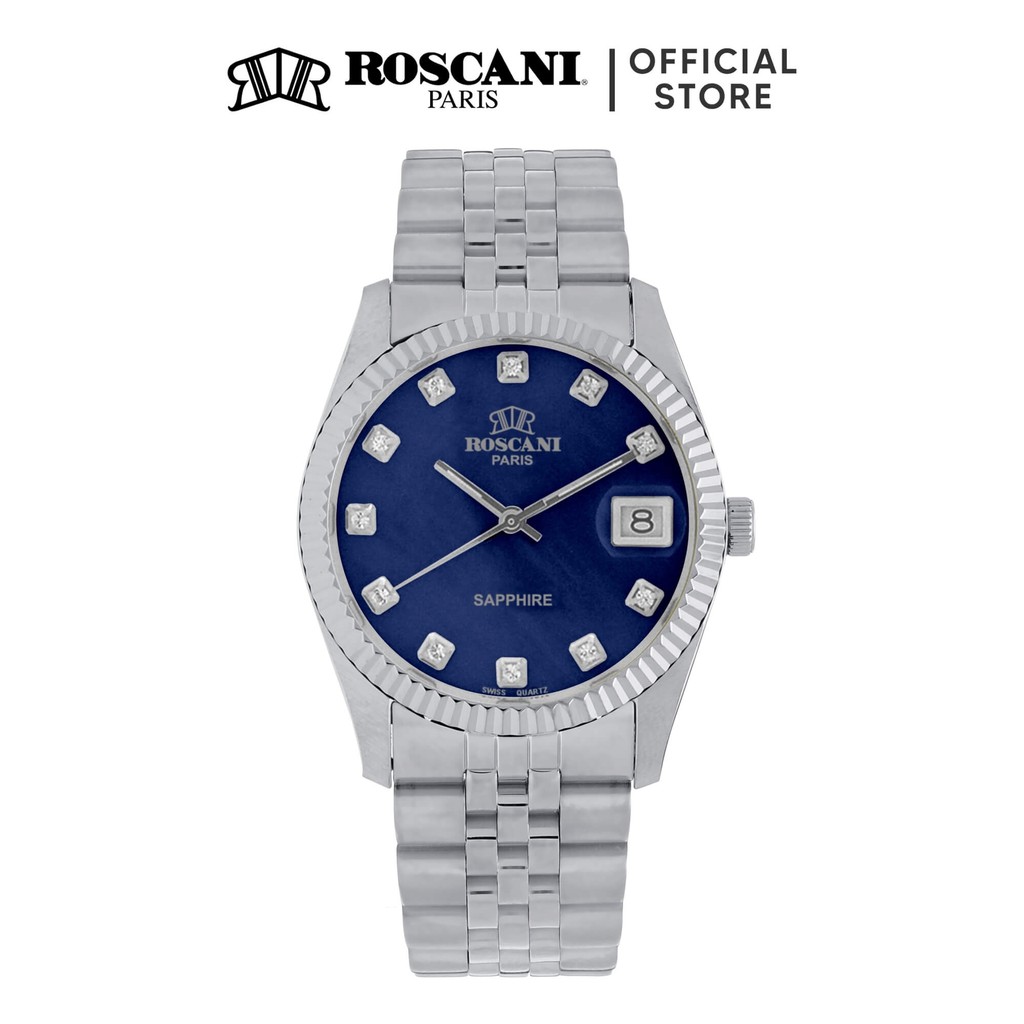 Roscani Carson S 497S (Sapphire Crystal + Magnified Date) Bracelet Men Silver Watch | Stainless ...