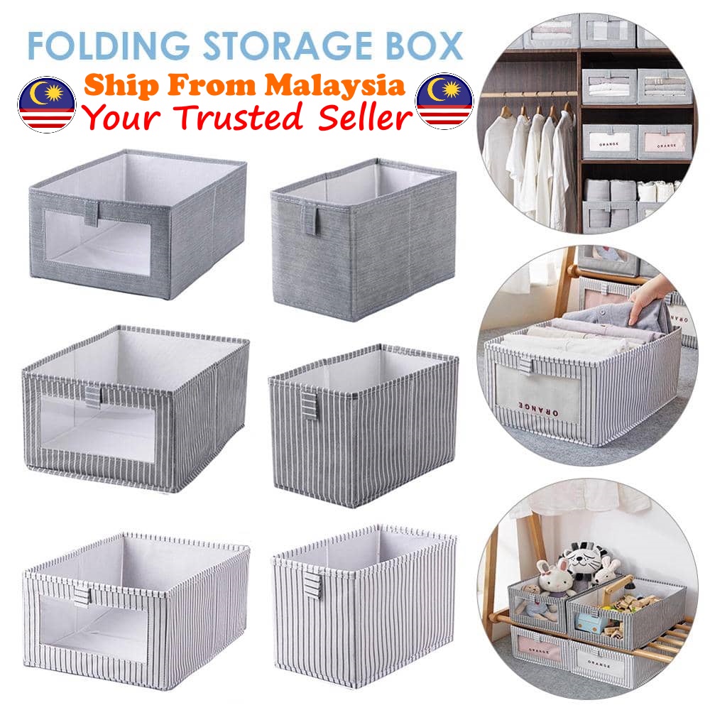 【SalesWithJoy】 Korean Storage Box Foldable Wardrobe Linen Storage Box ...