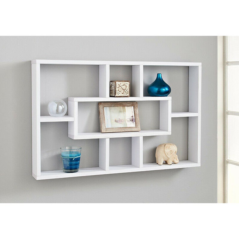 Stylish decorative wall hanging display rack multi compartment storage ...