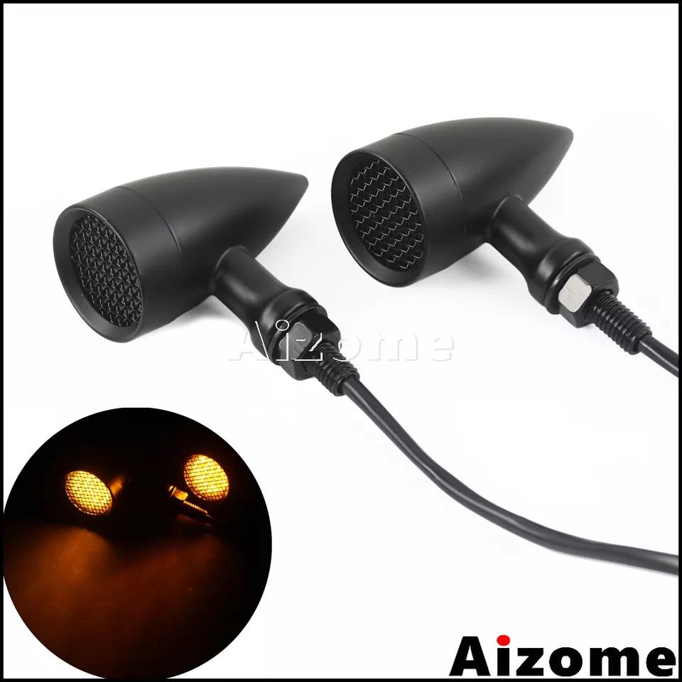 Motorcycle LED Bullet Turn Signals Cafe Racer Mesh Grill Indicator ...
