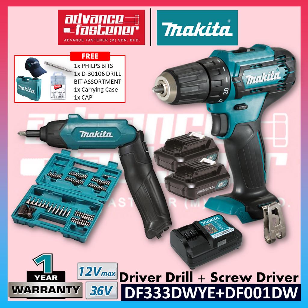 MAKITA DF333 12Vmax Cordless Driver Drill + DF001DW 3.6V In-Line ...