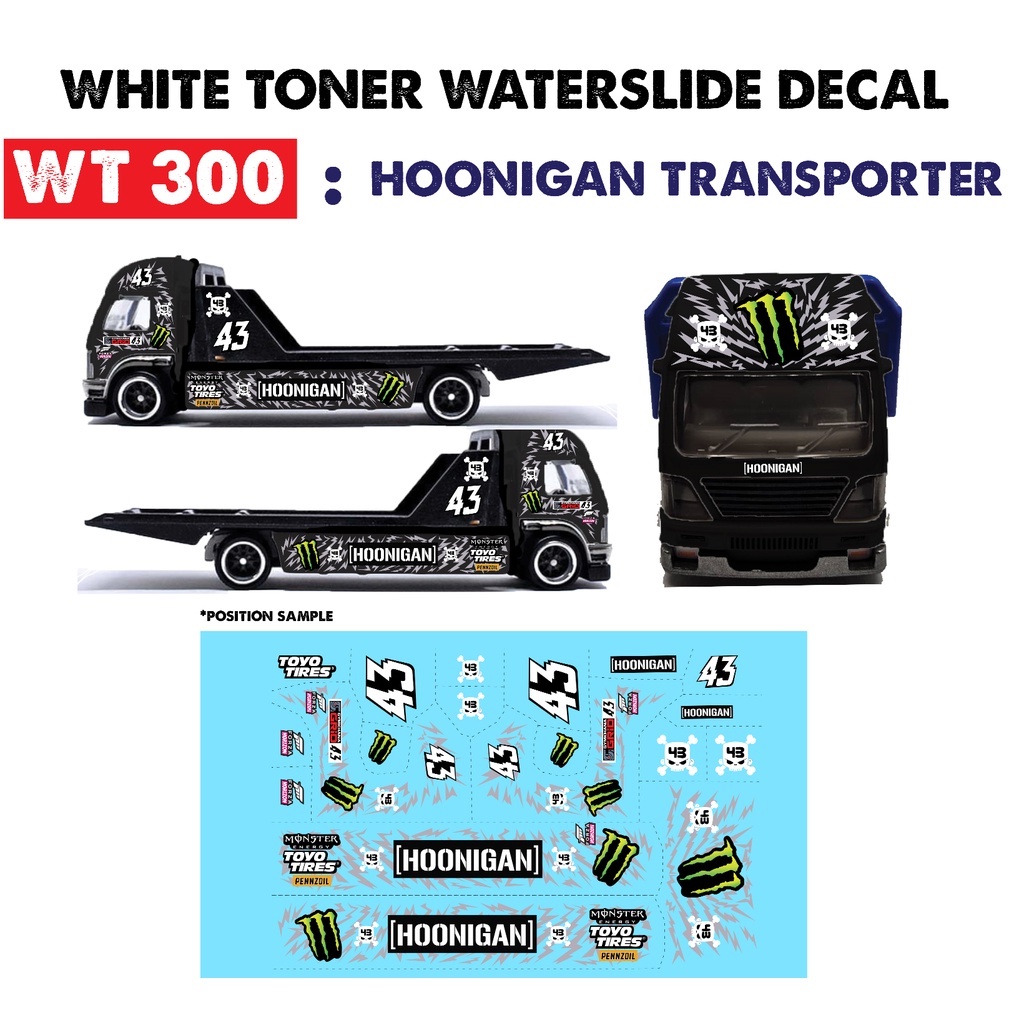 HOONIGAN TRANSPORTER Decals Hotwheels Tomica 1:64 diecast custom white ...