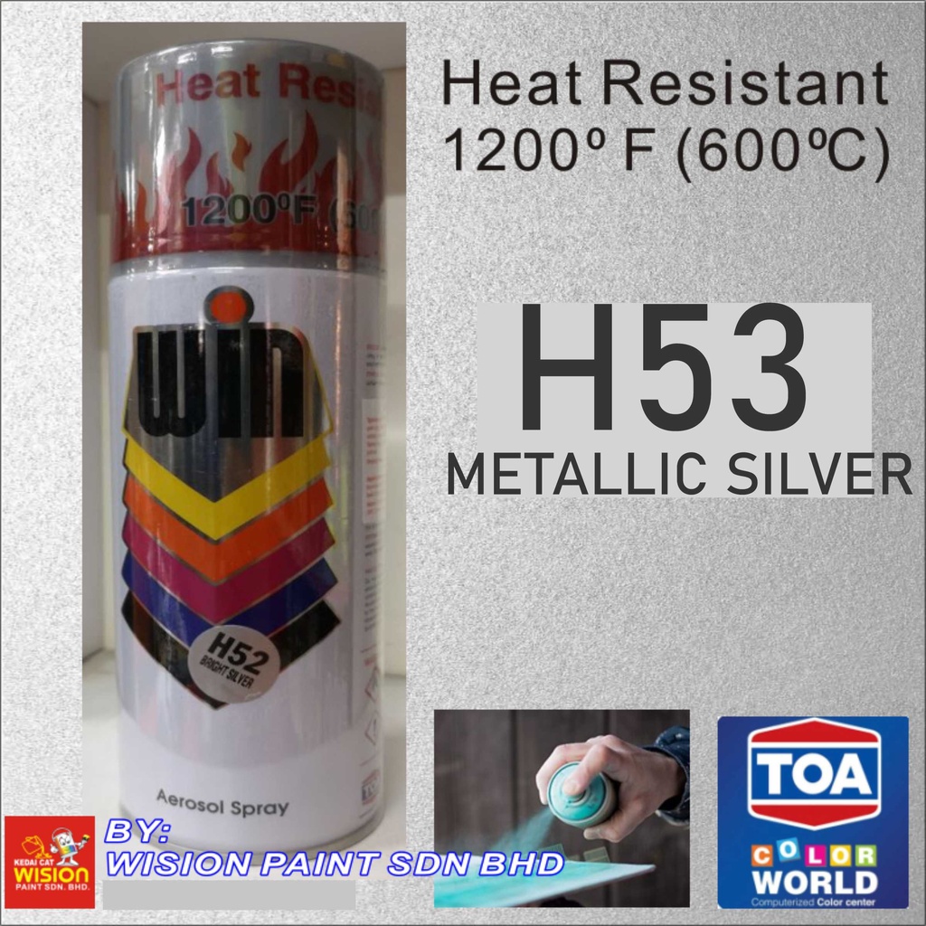 H53 HEAT SILVER ( 400CC ) Heat Resistance 600°c TOA Win Spray Aerosol ...