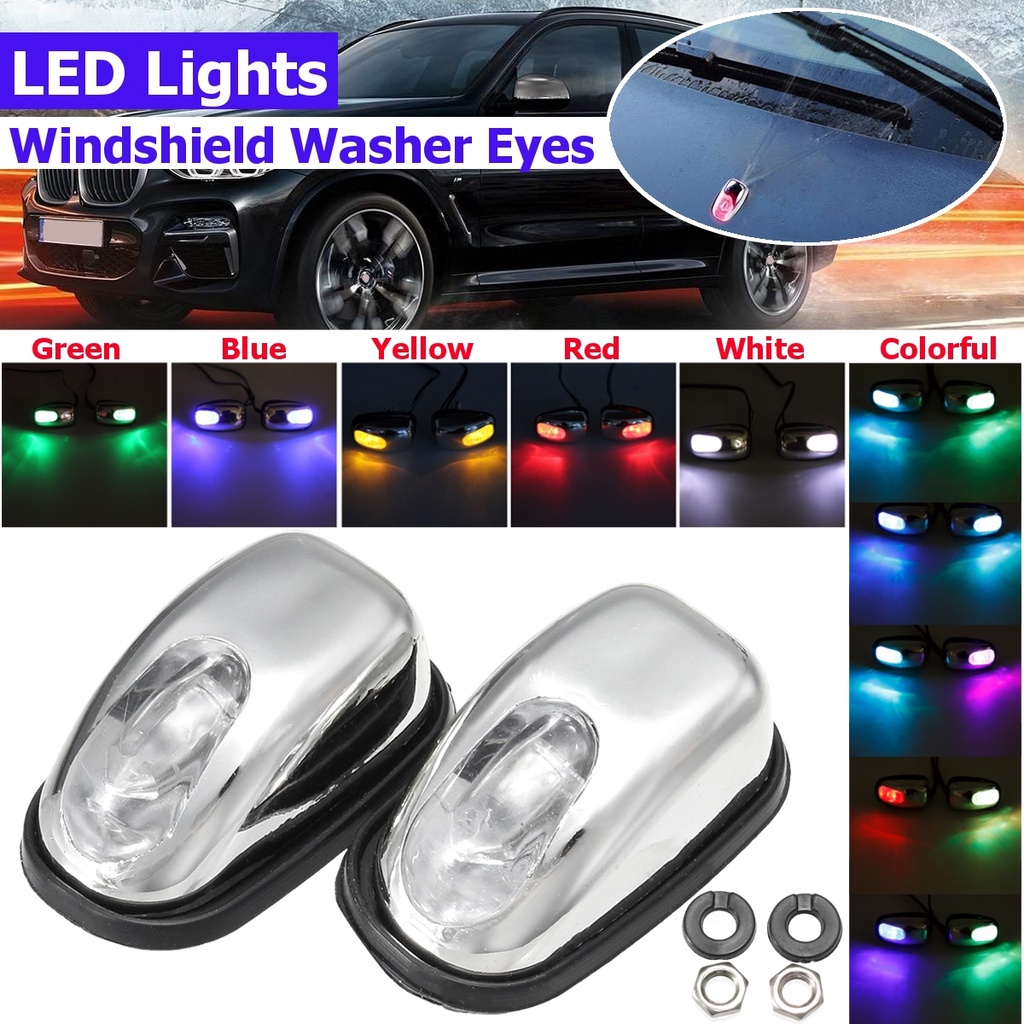 (SEPASANG) Car Chrome LED Nozzle Light Lamp Windshield Jet Spray Wiper ...