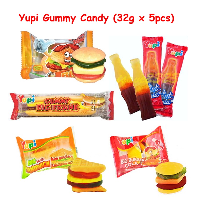 [HALAL] Yupi Big Gummy Candy (31g-32g x 5 Packs) - Frank / Burger Cola ...