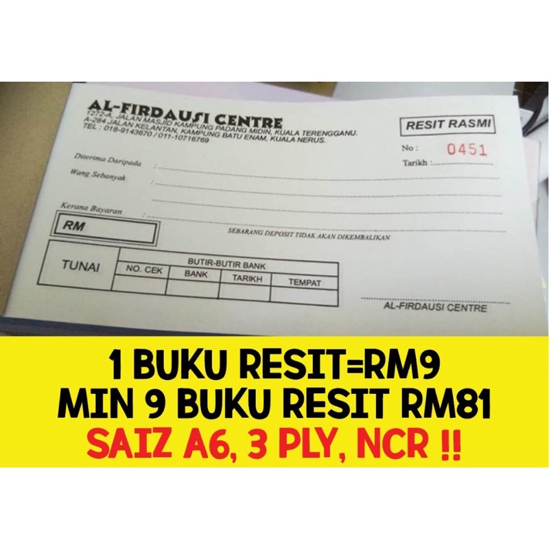 🔥9 BUKU RESIT LOGO DAN NAMA SYARIKAT SENDIRI SAIZ A6 3PLY SERENDAH RM9🔥 ...