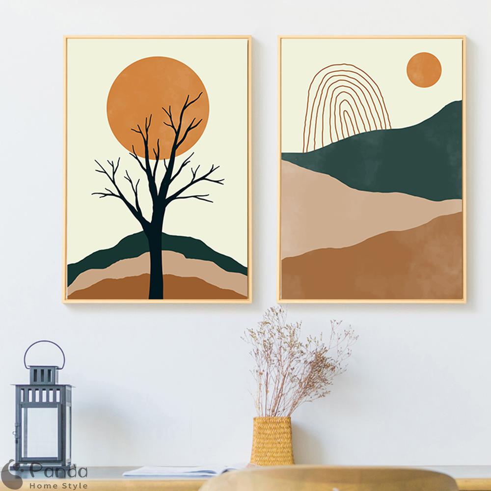 Lukisan Kanvas Oren Terbakar Abstrak Boho Seni Dinding Ruang Tamu Seni ...