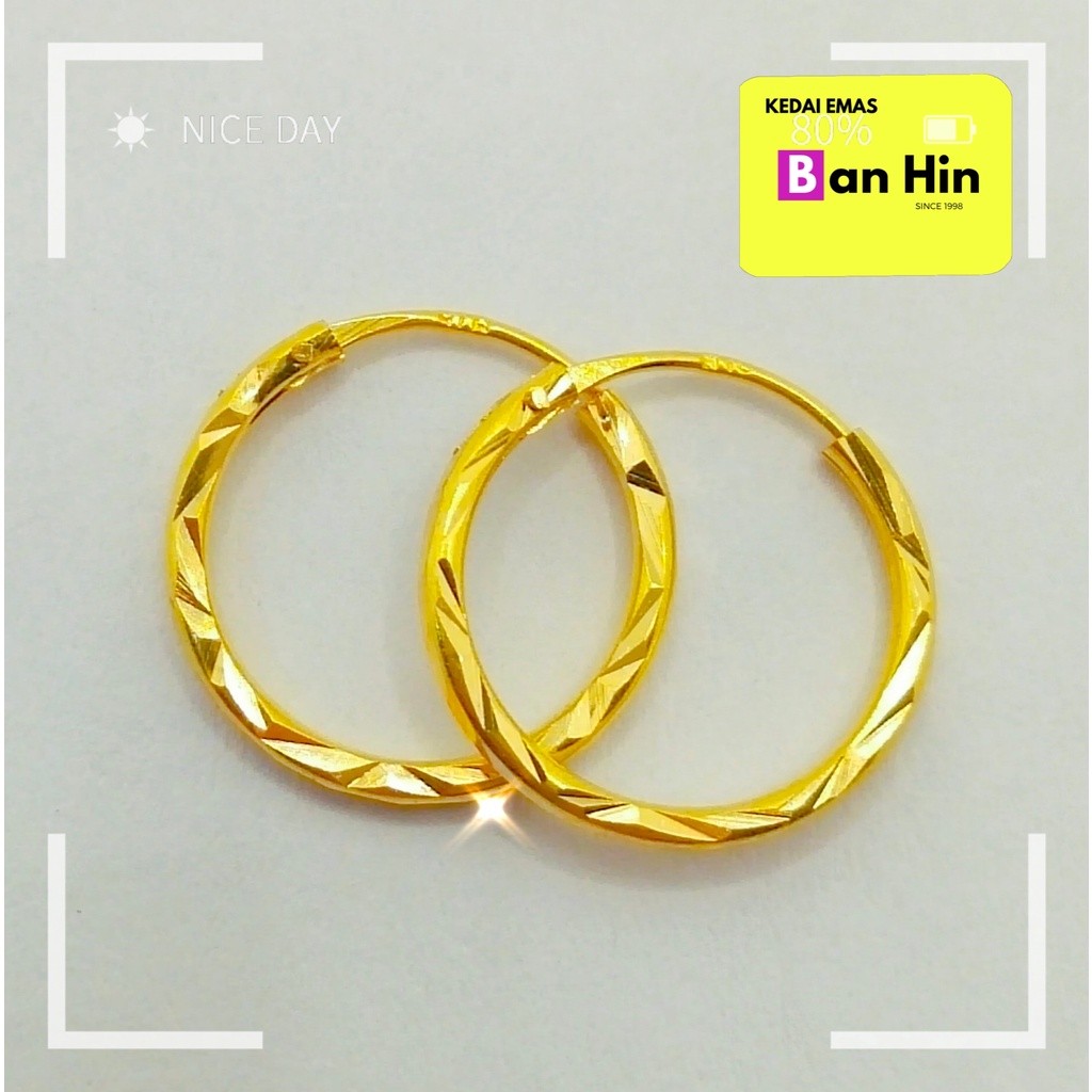 916 GOLD HOOP EARINGS/SUBANG BULAT EMAS 916-10SSM10 | Shopee Malaysia