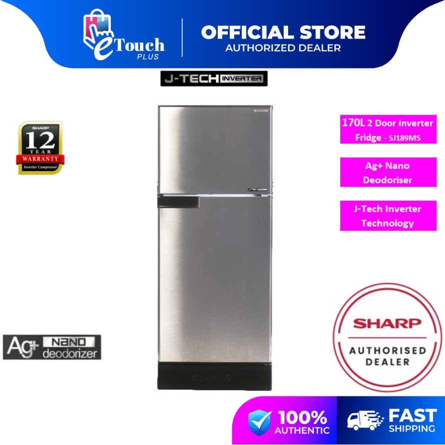 Sharp 170 L J-Tech Inverter 2 Door Fridge SJ189MS Express Freezing AG+ ...