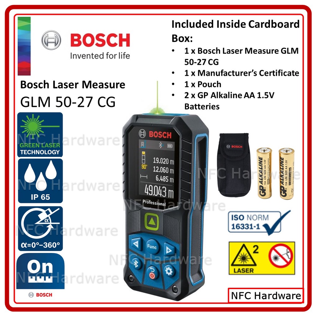 Bosch GLM 50-27 CG Laser Measure 50 Meter - Green Laser (with Bluetooth) | Shopee Malaysia