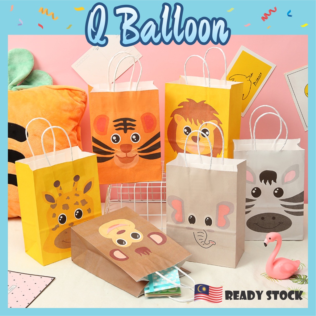 (PPB2) Animal Safari Theme Paper Bag / Lion Tiger Giraffe Elephant Zoo ...