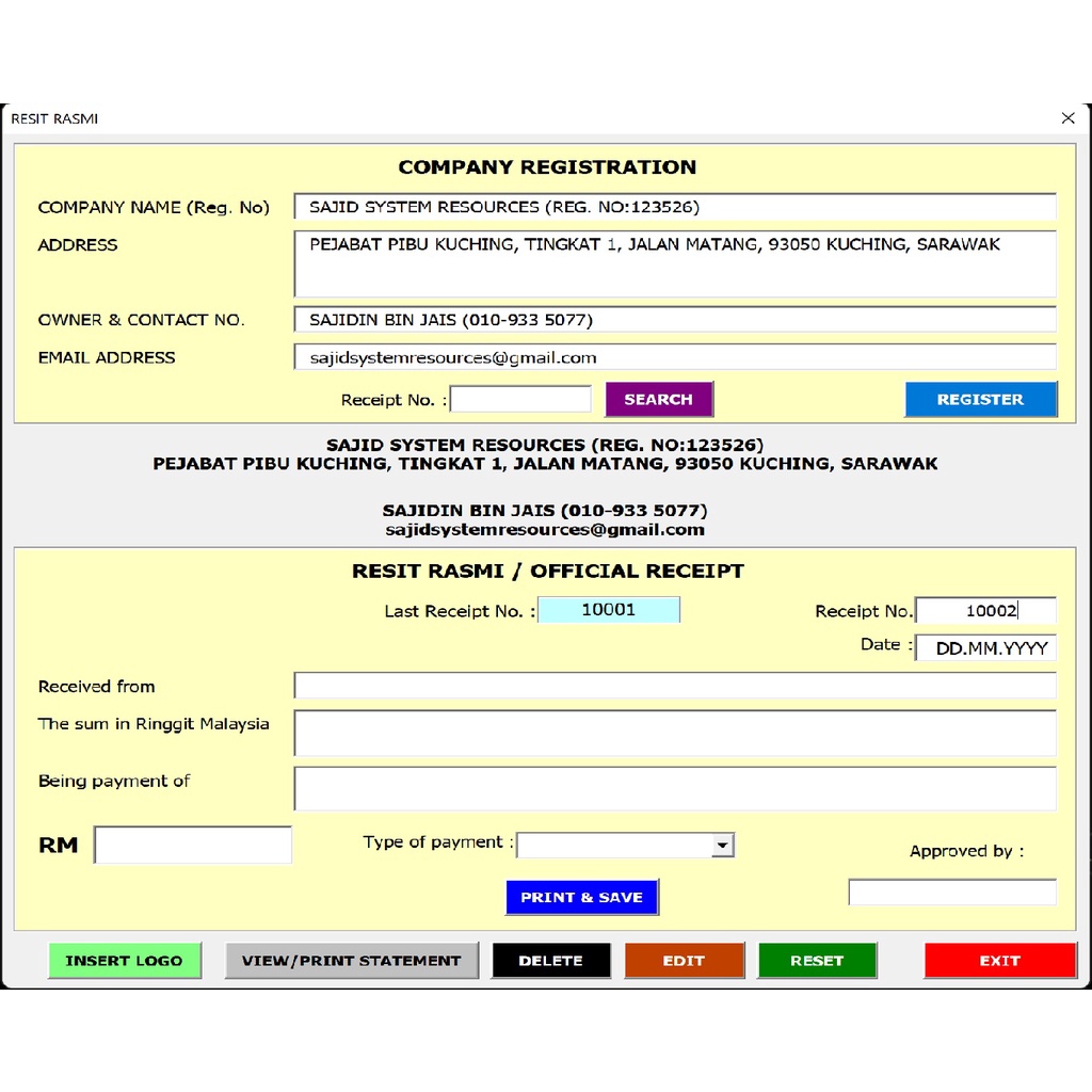 TEMPLETE / APLIKASI RESIT RASMI DAN JUALAN MESRA PENGGUNA 2022 | Shopee ...