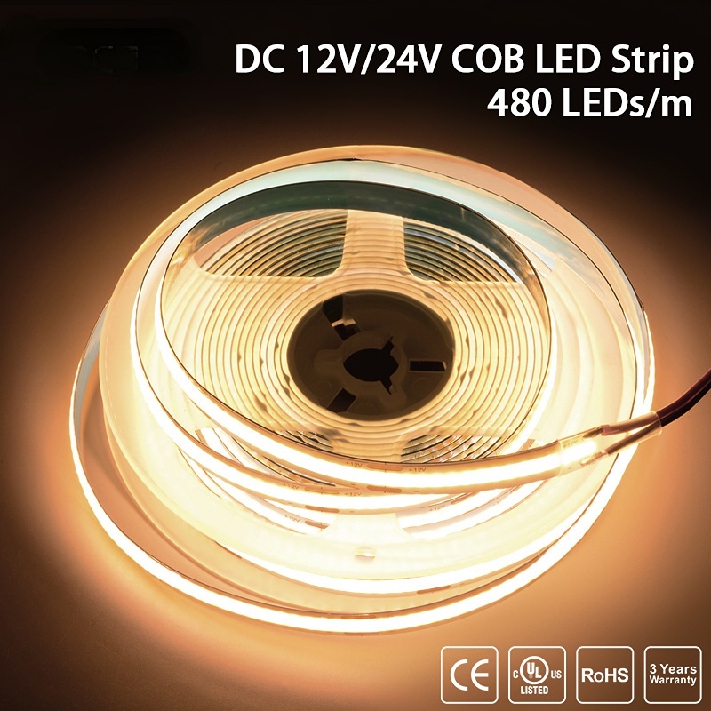 Listed COB LED Strip Light 320 480 LEDs/m 16.4ft High Density Flexible ...