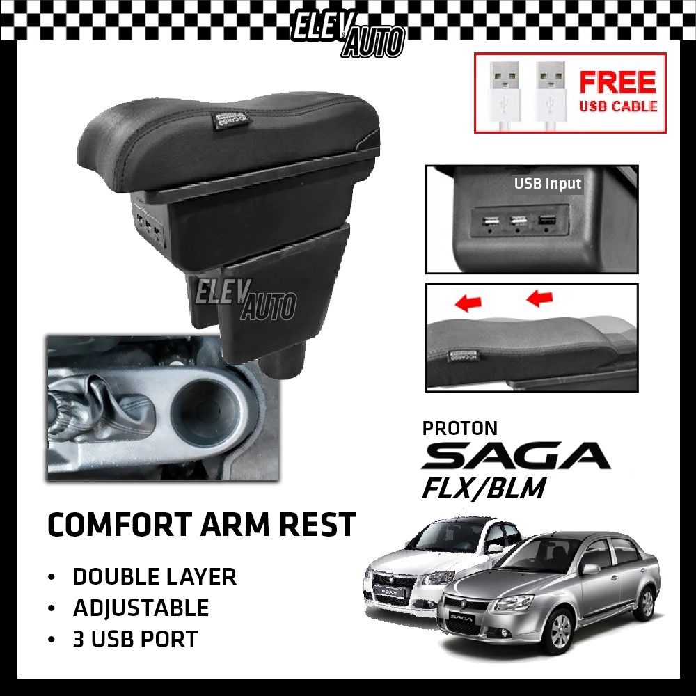 Proton Saga BLM / FLX Premium Leather Arm Rest ArmRest Double Layer ...