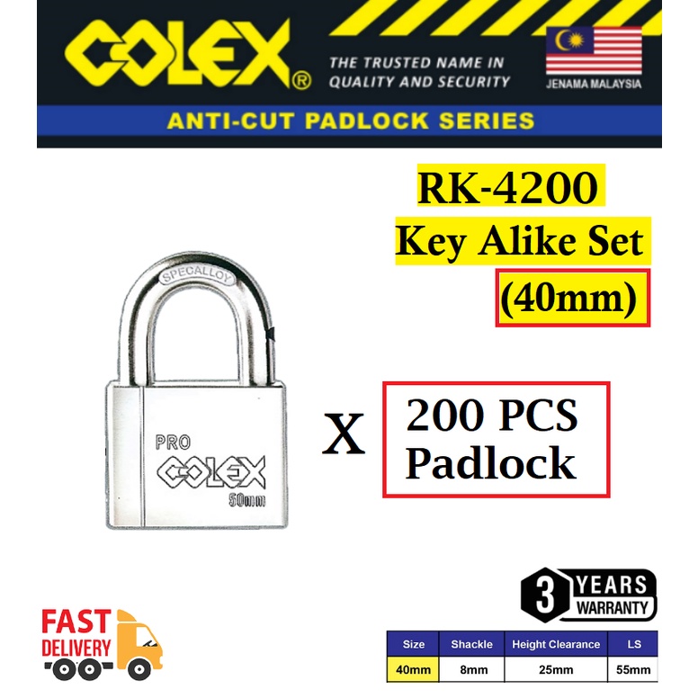 COLEX 200 PCS 40mm 50mm RK-4200 RK-5200 Anti Cut Series PadLock Kunci ...