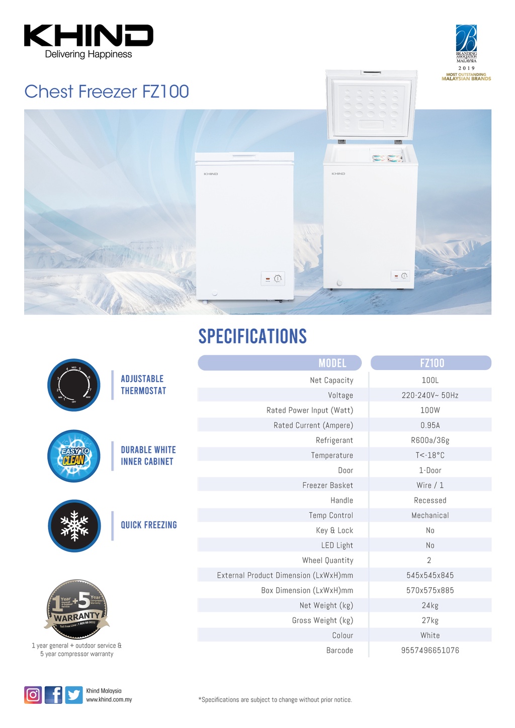 KHIND CHEST FREEZER 100L FZ100 | Shopee Malaysia
