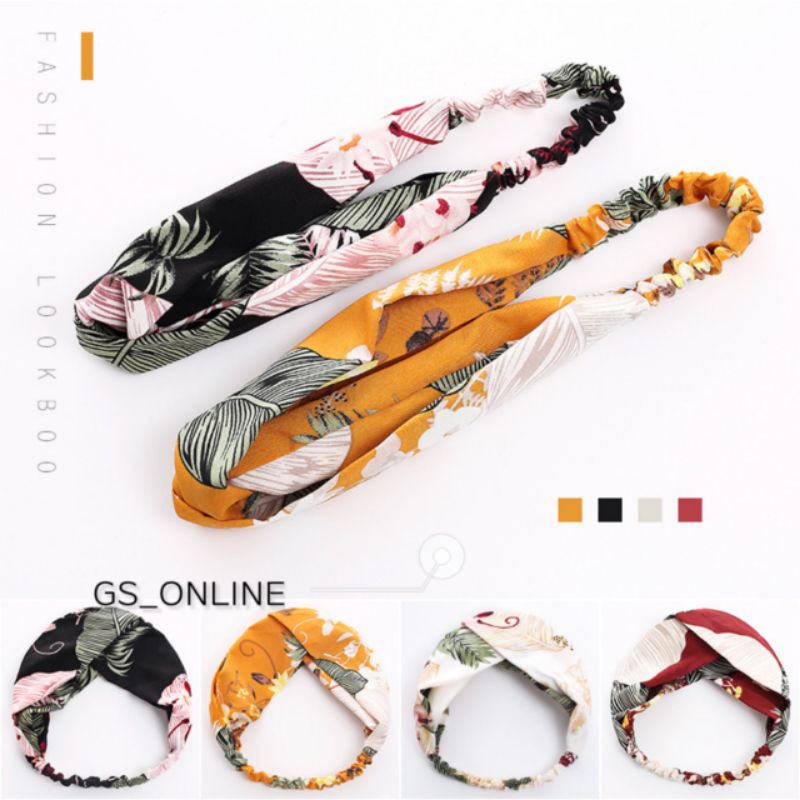 Ready Stock Korean Style Elastic Cross Knot Floral Printed Hairband ...