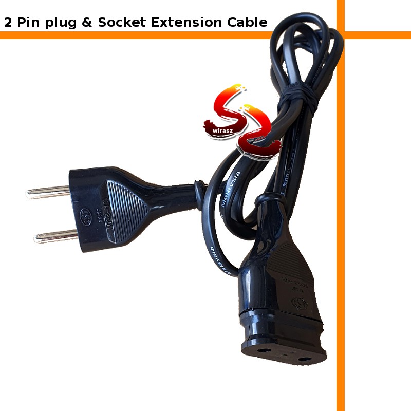 2 Pin Plug Socket Power Cord Extension Cable Set with High Quality 100% ...