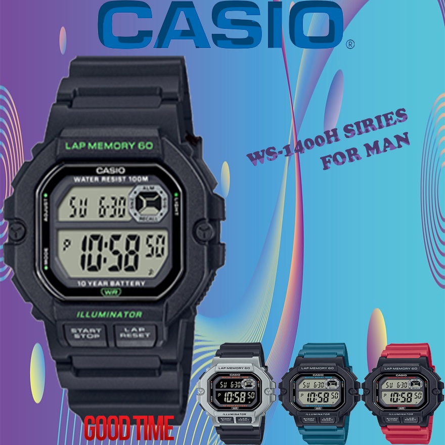 CASIO ORIGINAL WS-1400H LAP MEMORY MEN WATCH JAM TANGAN LELAKI CASIO ...