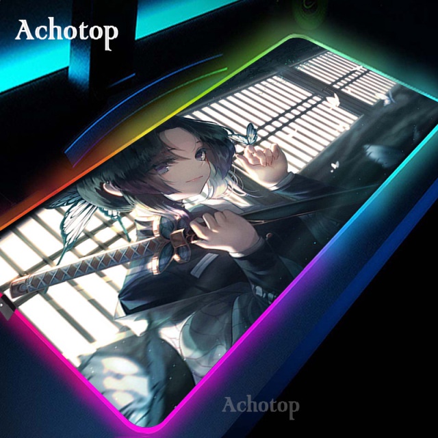 Anime Demon Slayer Mousepad Gaming Mouse Pad RGB LED Gamer Mat Computer ...