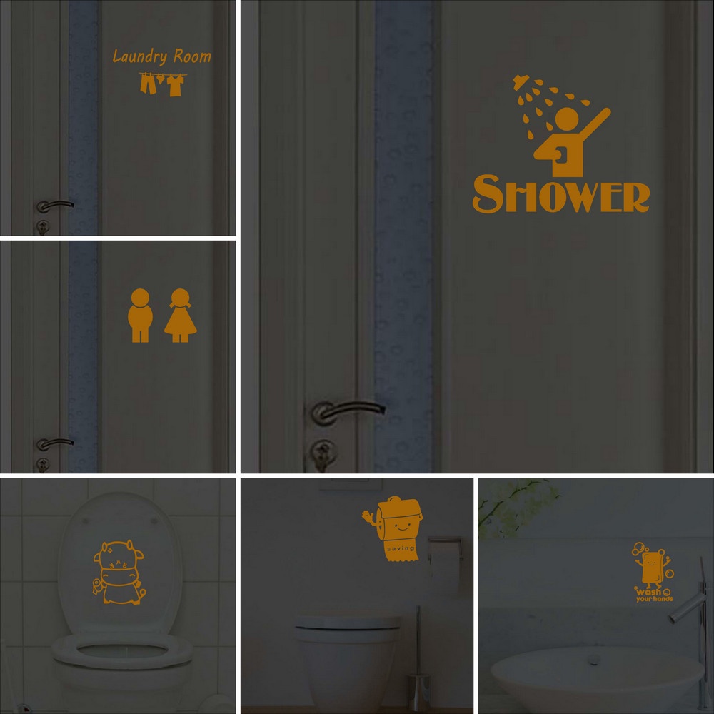 Funny Bathroom Signs Luminous Toilet Stickers WC Washroom Restroom Door ...