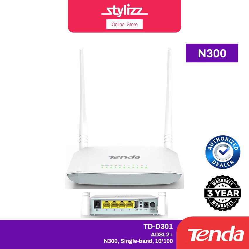 Tenda D301 v2 Wireless 300mbps ADSL2+ WiFi Streamyx Modem Router ...