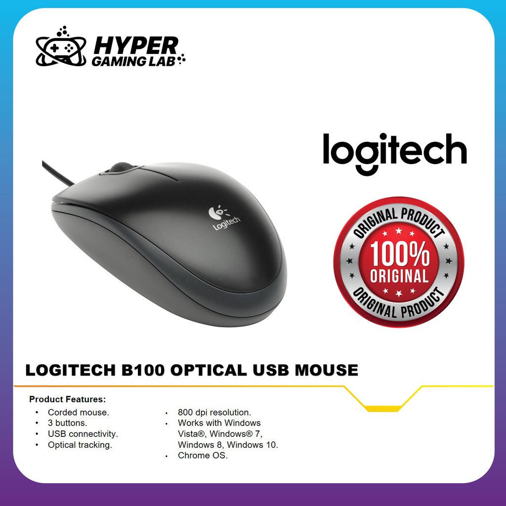 Logitech Wired Optical USB Mouse B100 Basic Mice Office/Home/Student ...