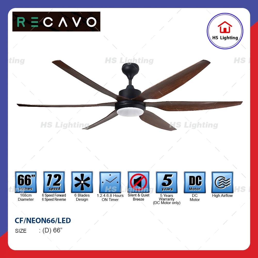 RECAVO NEON 66" 6 SPEED 6 BLADE LED DC INVERTER MOTOR CEILING FAN ...