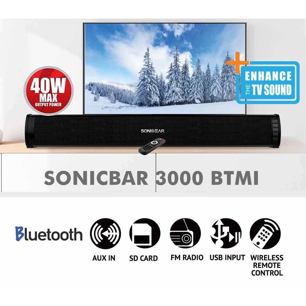 SonicGear SonicBar 3000 BTMI Bluetooth Sound Bar System for TV | 40 ...