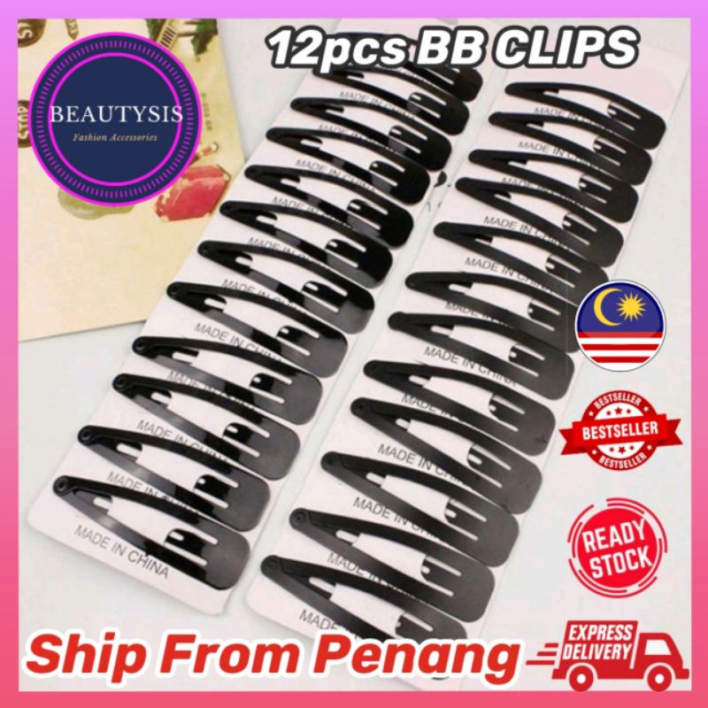 (BEAUTYSIS)12pcs BB Hair Clips Black Simple Snap Metal Hair Clip ...