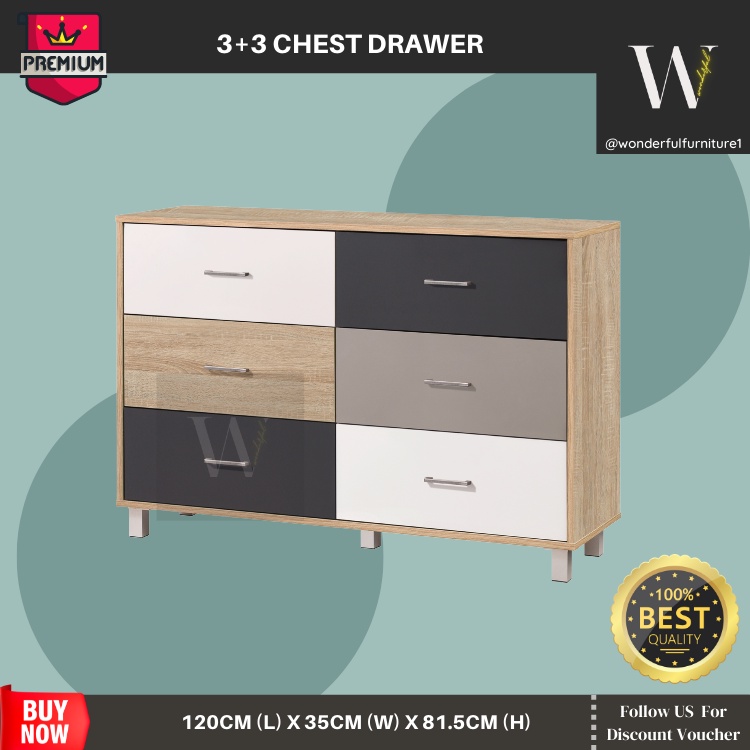 WONDERFUL Chest Drawer 6 Layer Drawer Cabinet Almari Baju Laci 3+3 ...