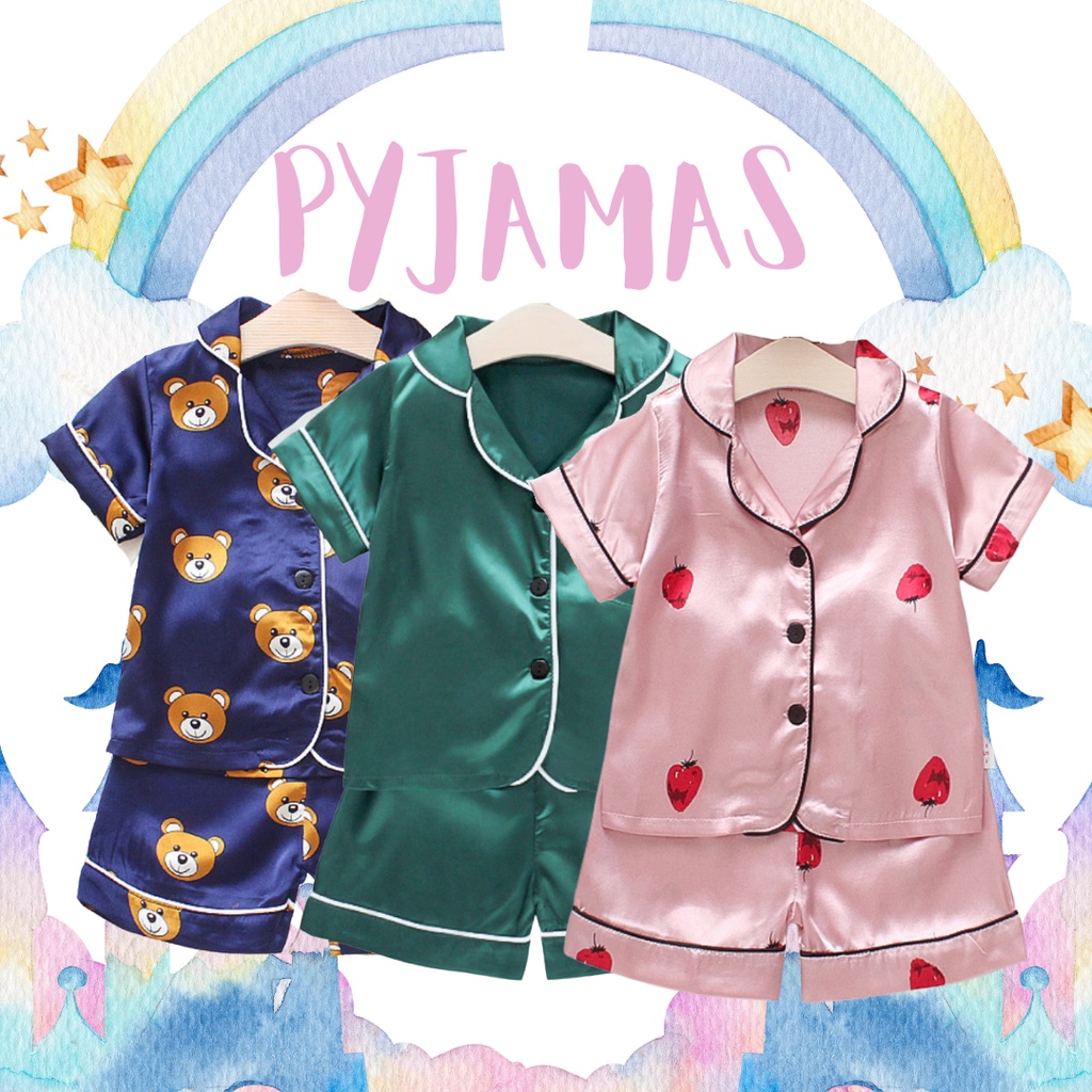 (READY STOCK) 2-in-1 Kids Pyjamas Pajamas Satin Art Silk baju tidur ...