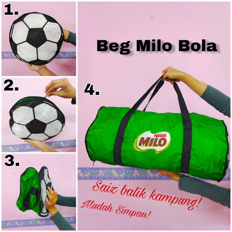 BEG MILO BOLA SAIZ BALIK KAMPUNG. ZIP UNTUK BUKA DAN SIMPAN. BAG MILO ...