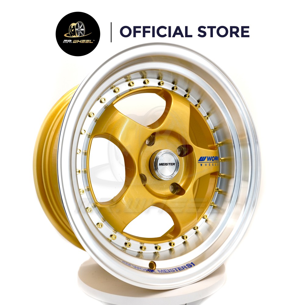 New Sport Rim WORK MEISTER S1 16x7.5 4x100 4x114.3 ET28 Black / Gold 16 ...