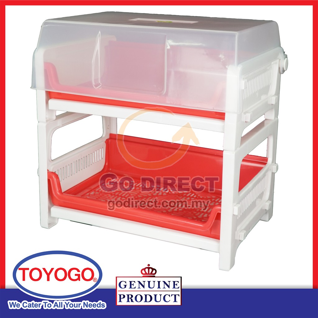 TOYOGO 2 Tiers Dish Rack with Cover Kitchen Utensils Cups Mugs Storage ...